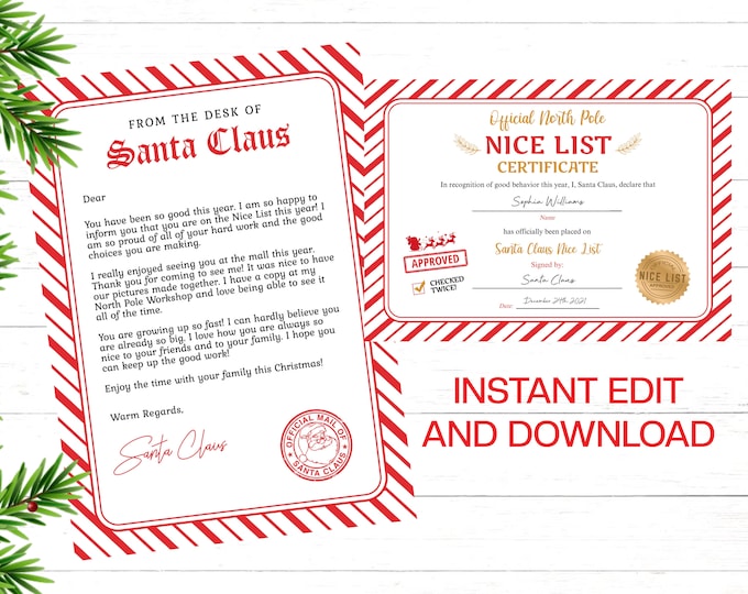 Editable Santa Letter and Nice List Certificate Bundle | Approved ...