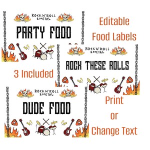 Editable Born to Rock Birthday Party Table Labels Rock Birthday Party ...