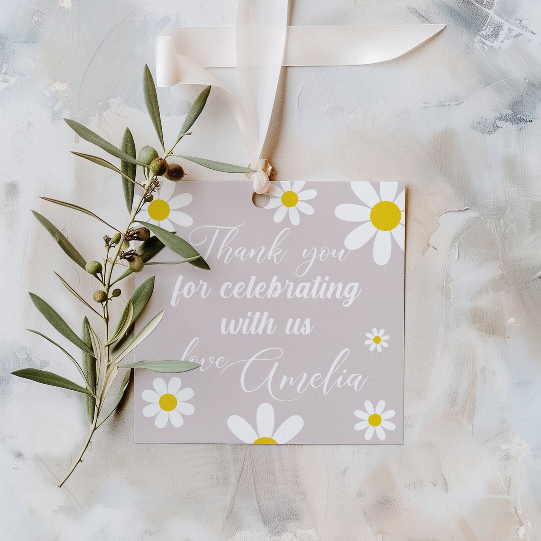 Editable Daisy Birthday Gift Tags, Daisy Blush Pink Favor Cards ...