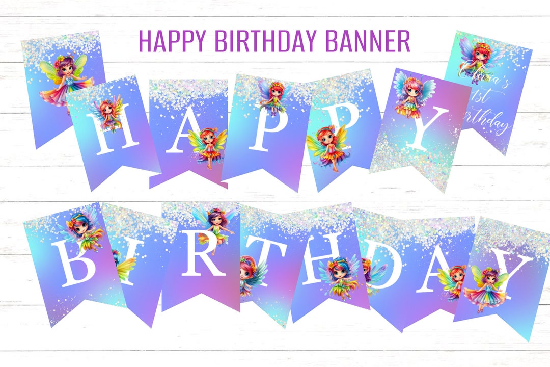 Editable Fairy Birthday Banner for Instant Editing and Printing, Fairy ...
