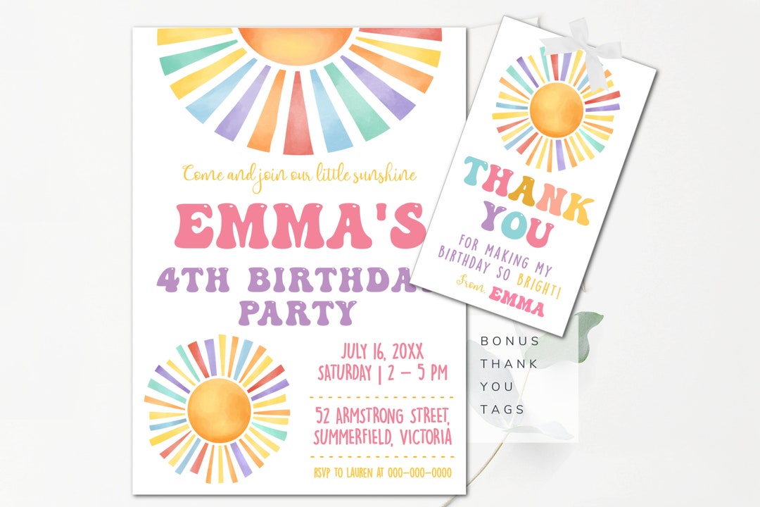Sun Birthday Invitation Sunshine Birthday Invitation Template Girls ...