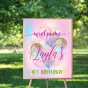 Editable Rainbow Pastel Birthday Party Welcome Sign, Editable Pastel ...