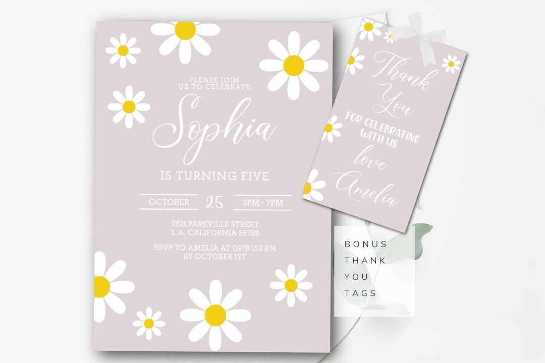 Editable Daisy Invitation Pink Daisy Birthday Invitation Daisy Birthday ...