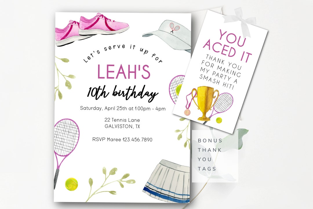Editable Tennis Party Invitation Tennis Birthday Party Template Tennis ...