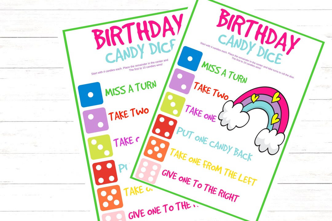Candy Dice Game Printable Party Games Instant (Download Now) - Etsy