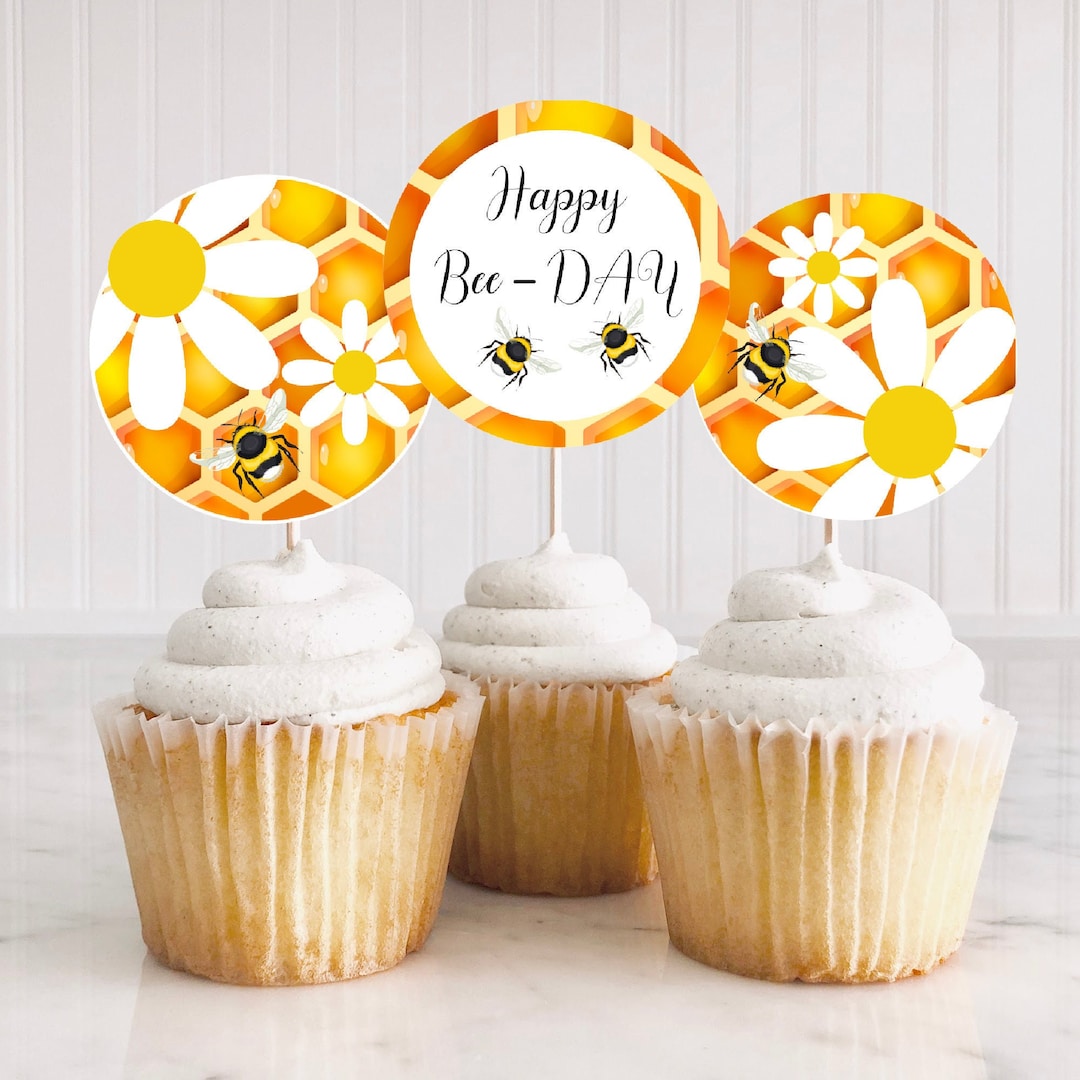 Bee Birthday Cake Toppers, First Bee-day Centrepiece, 7 Bee Party ...