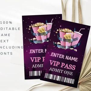 Movie Night ID Card Template Edit and Print Instantly Kids Movie VIP ...