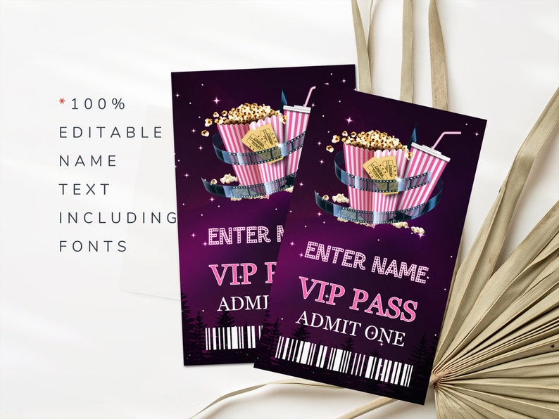 Movie Night ID Card Template Edit and Print Instantly Kids Movie VIP ...