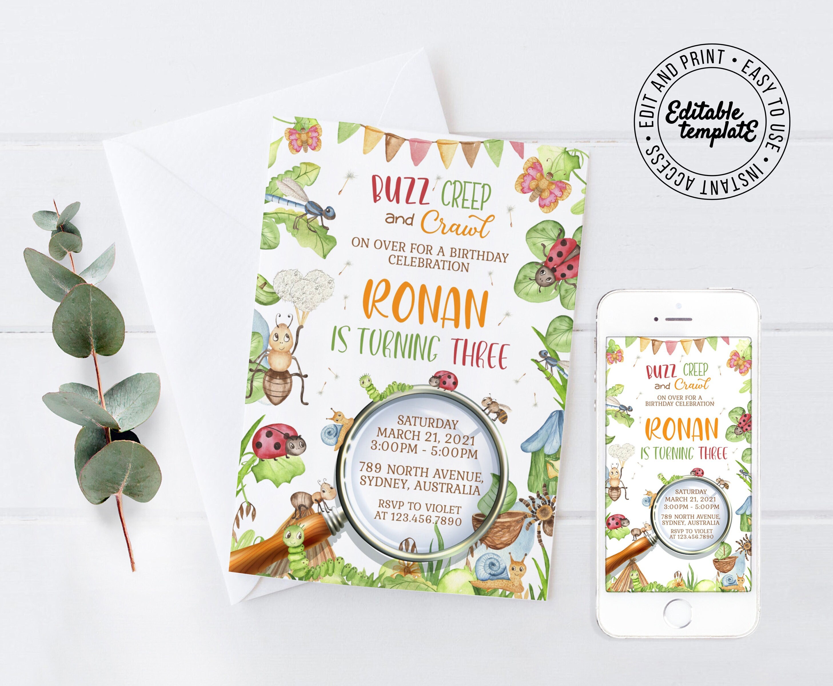 Editable BUGS Birthday Invitation to Personalize and Print - Etsy