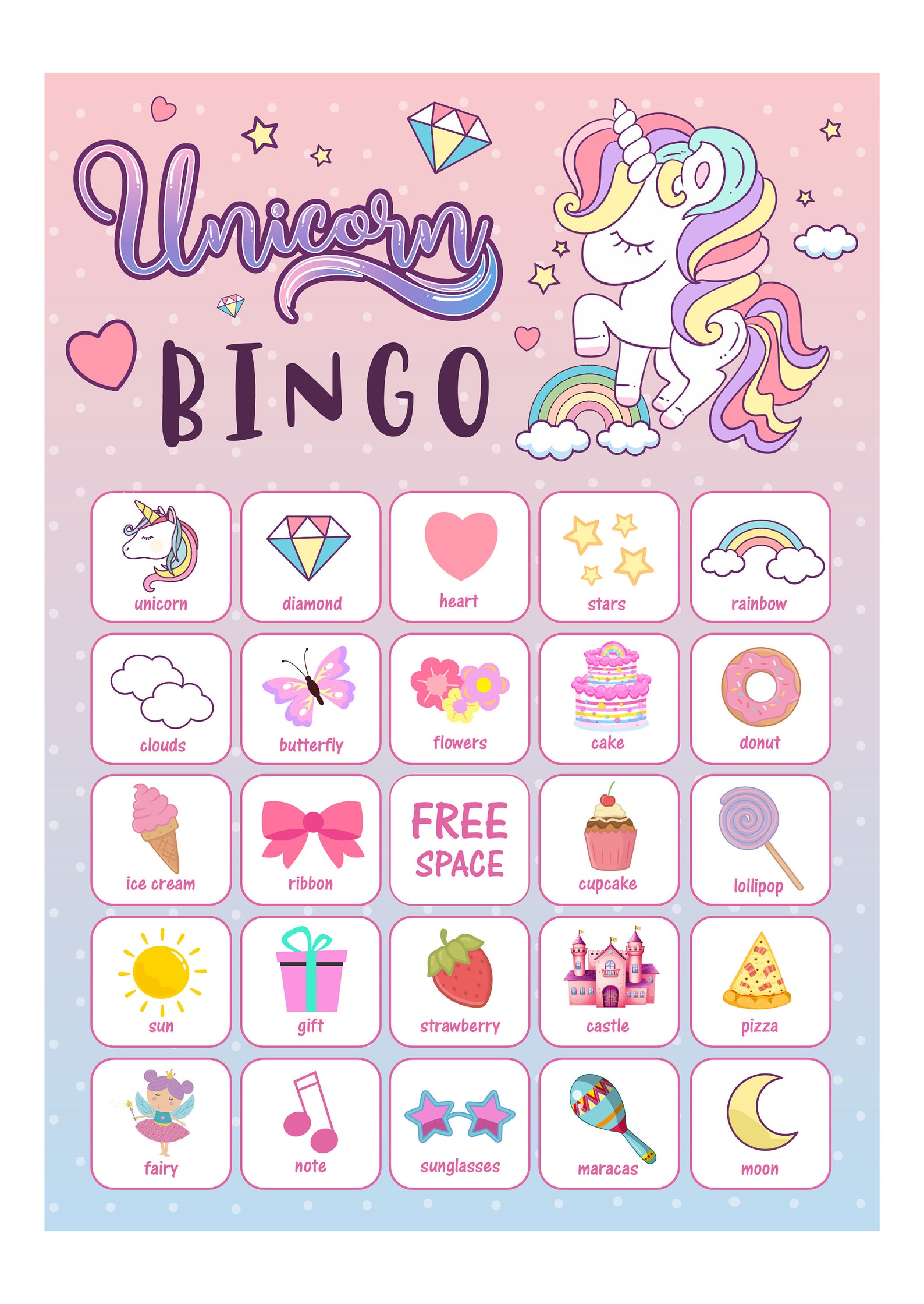 Unicorn BINGO Game Unicorn BINGO Printable bingo game | Etsy