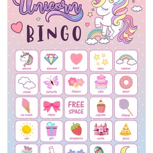 Unicorn Bingo Game Unicorn Bingo Printable Bingo Game Instant Download ...