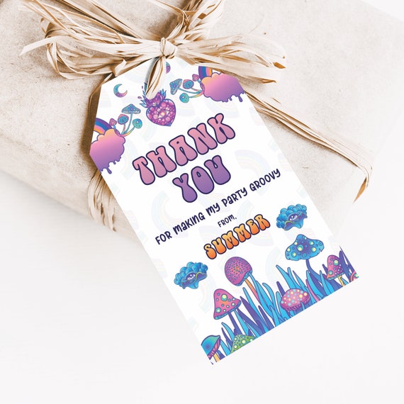 Hippie birthday gift tags that are editable in Corjl. Hippie favor ...