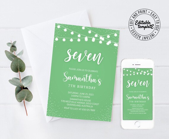 Editable Green birthday invitation, GREEN electronic DIGITAL Invitation ...