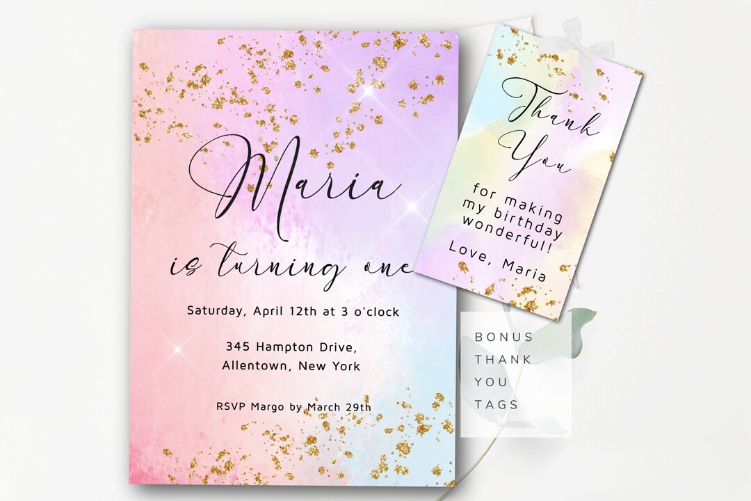 Editable Pastel Invitation Pastel Birthday Invitation Editable Girls ...