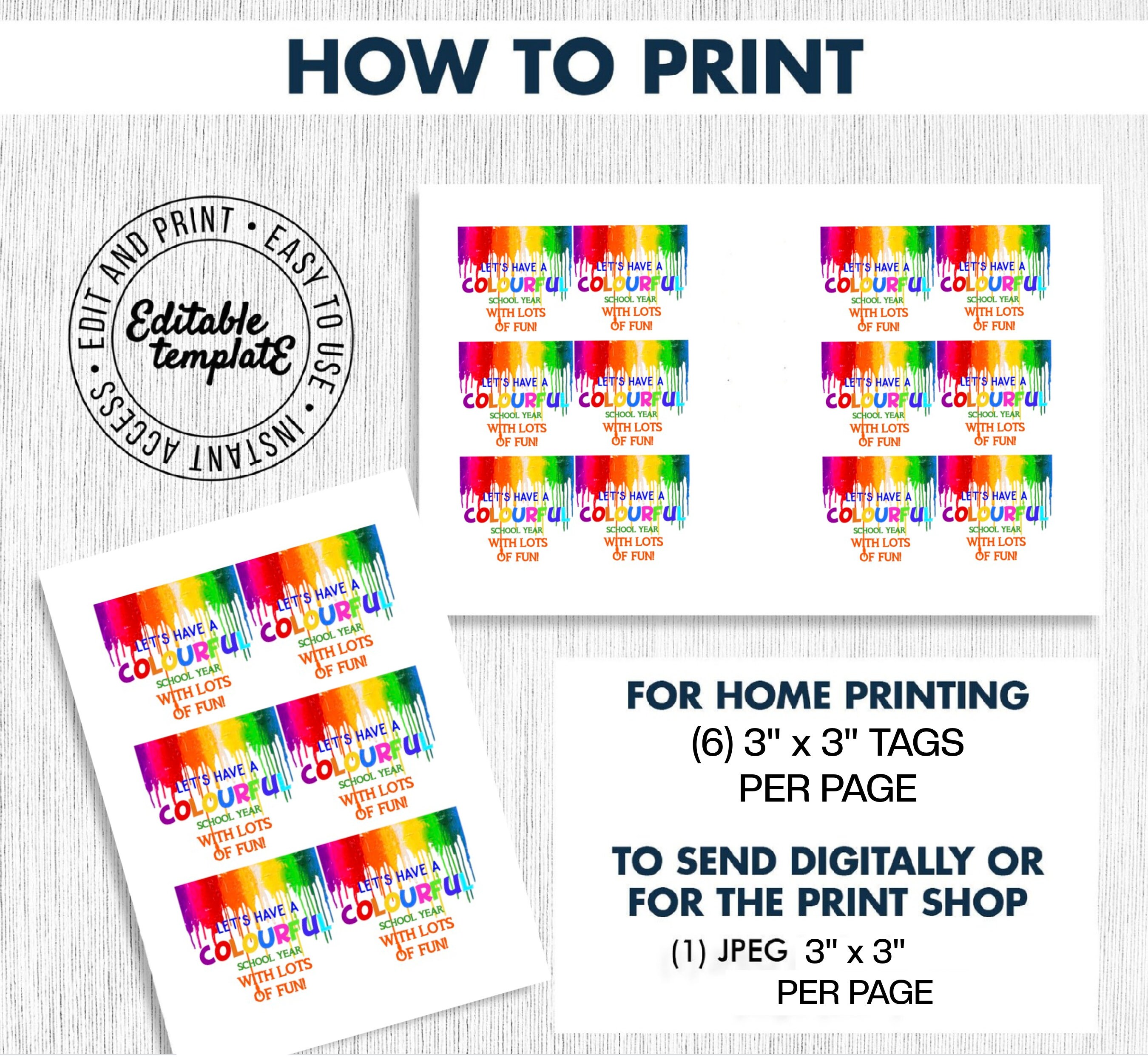 First Day of School Tag for Instant Printing Let's Have A Colourful ...