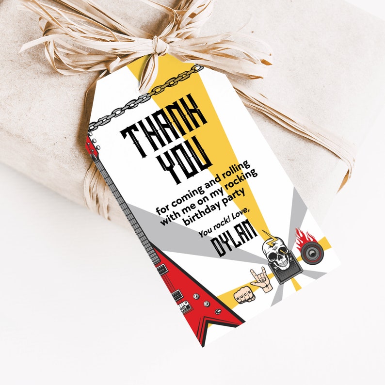 Editable Rock N Roll Birthday Gift Tags Rock and Roll Favor Cards ...