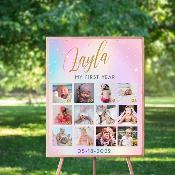 Rainbow Pastel Photo Milestone sign Pastel First birthday milestone ...