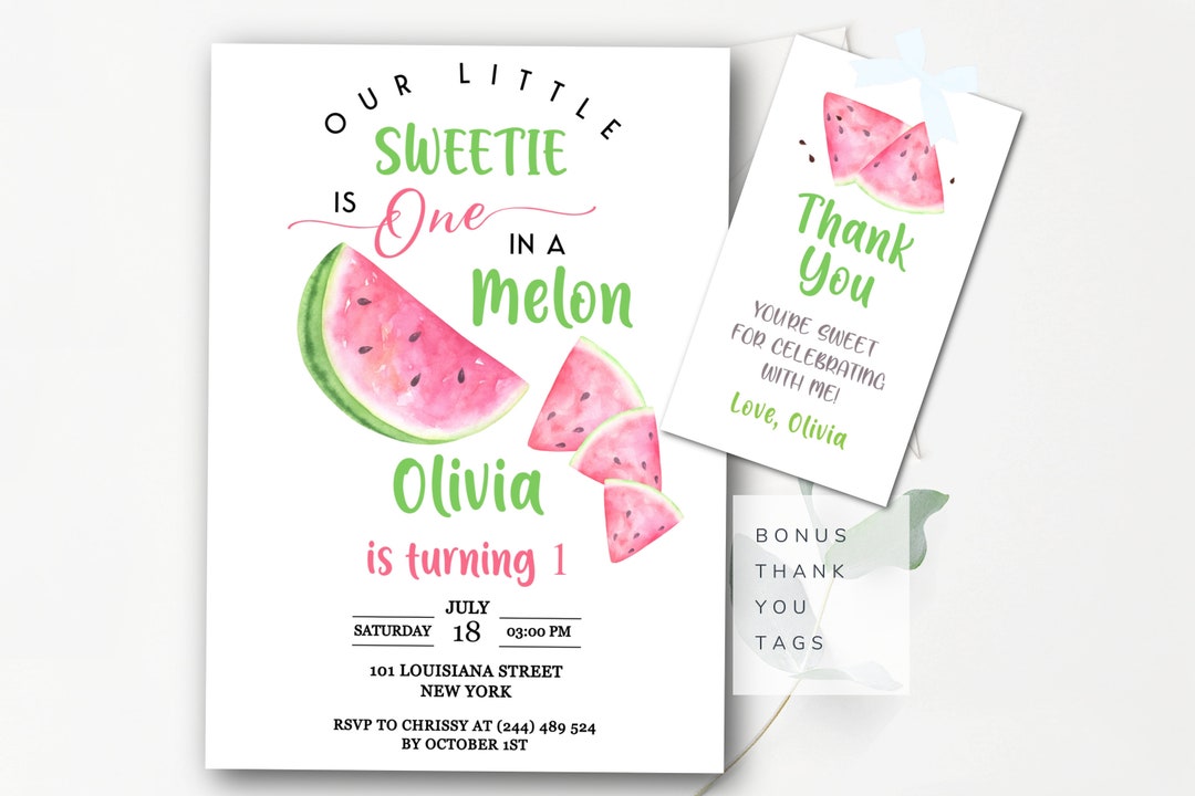 Editable Watermelon Birthday Invitation Template 1st Birthday ...