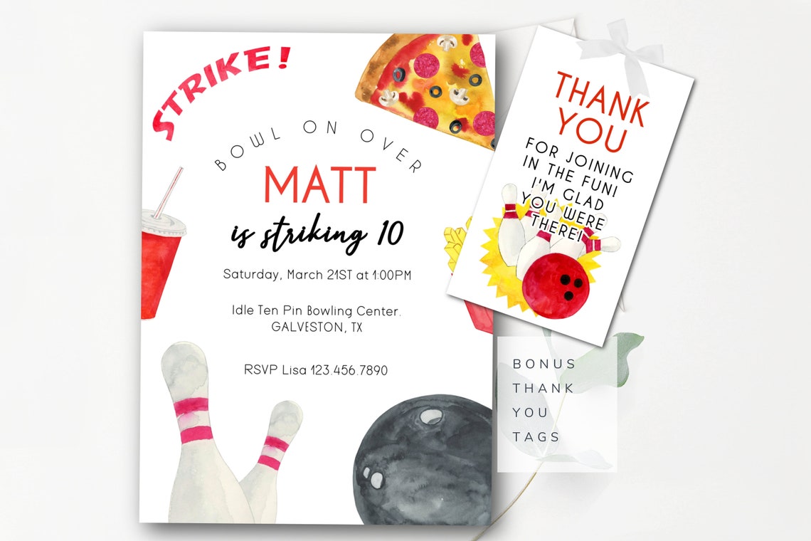 Editable Bowling Party Invitation Ten Pin Bowling Birthday Party ...