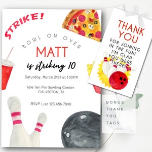Editable Bowling Party Invitation Ten Pin Bowling Birthday Party ...