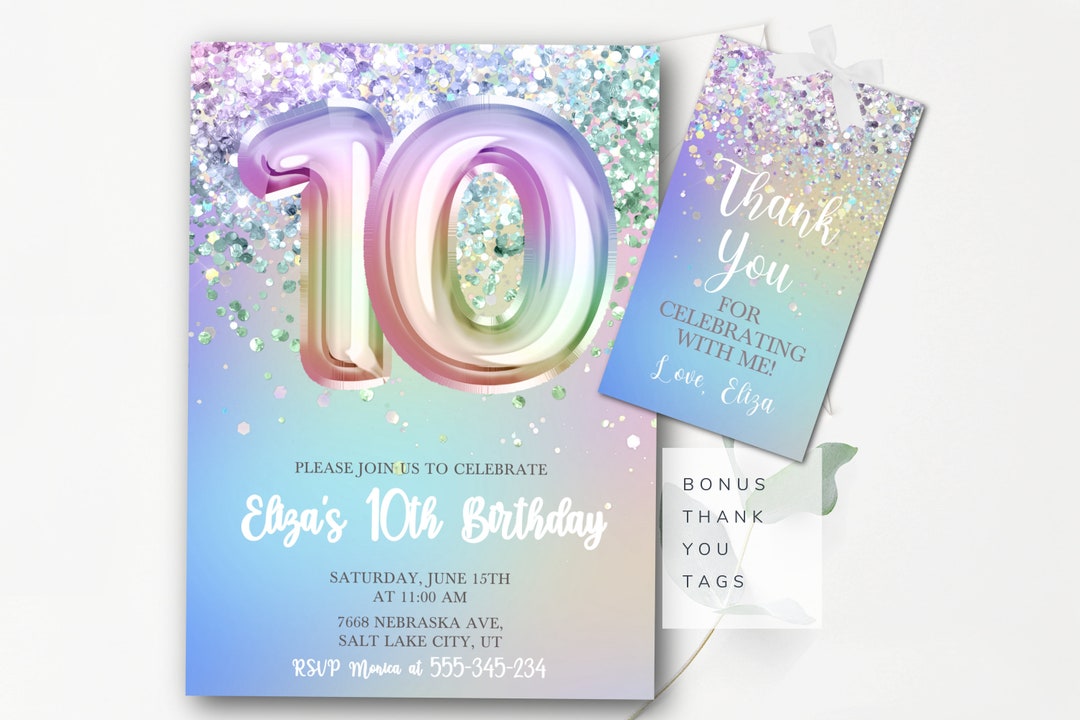 10th Girls Birthday Invitation Template Glitter Birthday Invitation ...