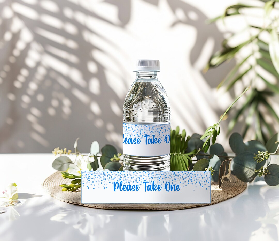 Editable Blue Bottle Labels, Blue Confetti Water Bottle Labels, Blue ...