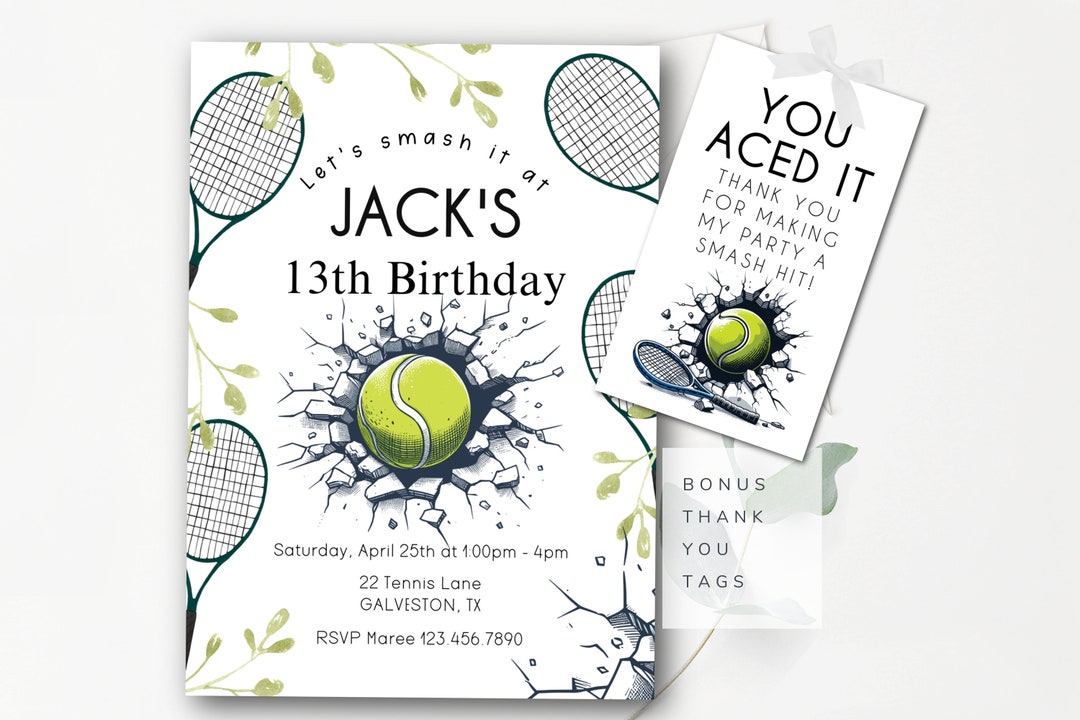 Editable Tennis Party Invitation Boys Tennis Birthday Party Template ...