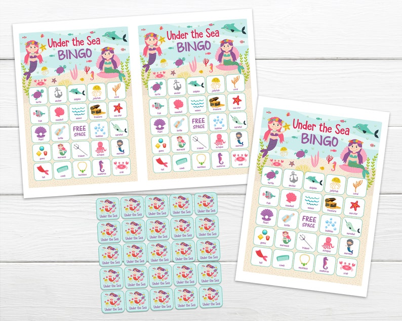 Bingo Game for Kids Printable Bingo Game for Instant Download Mermaid ...