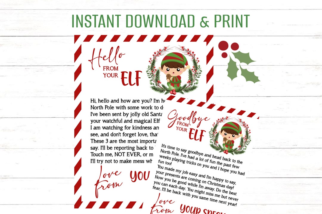 Elf Hello and Goodbye Letters to Print Instantly Incudes Elf - Etsy