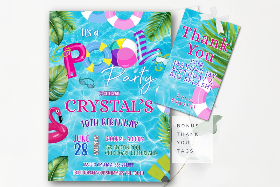 Editable Pool Party Invitation Swimming Party Swim Birthday Party ...