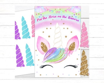 Pin the Horn on the Unicorn Game unicorn Birthday Game Printable ...