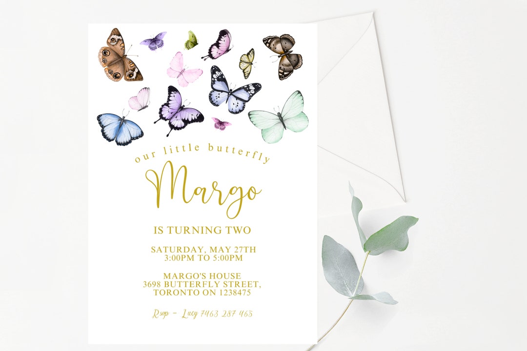 Editable Butterflies Birthday Party Invitation Butterfly Birthday ...