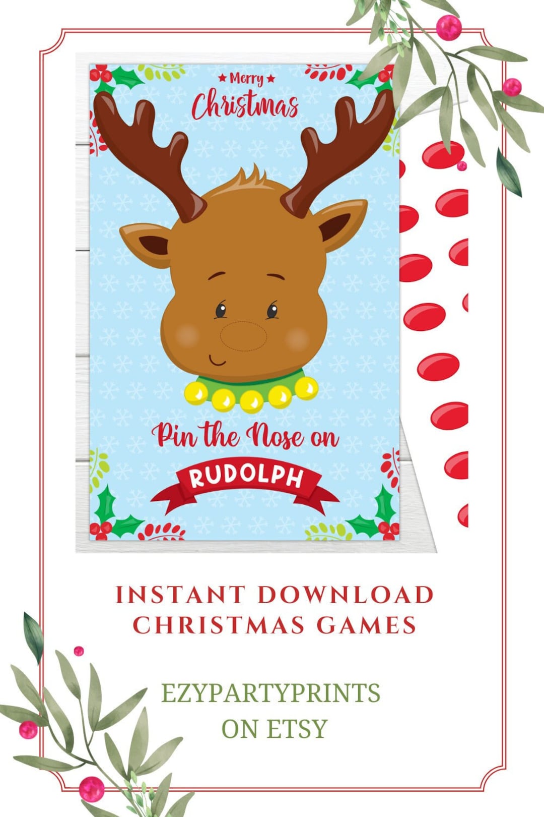 Christmas Game Pin the Nose on Rudolph Game Xmas Game Printable ...