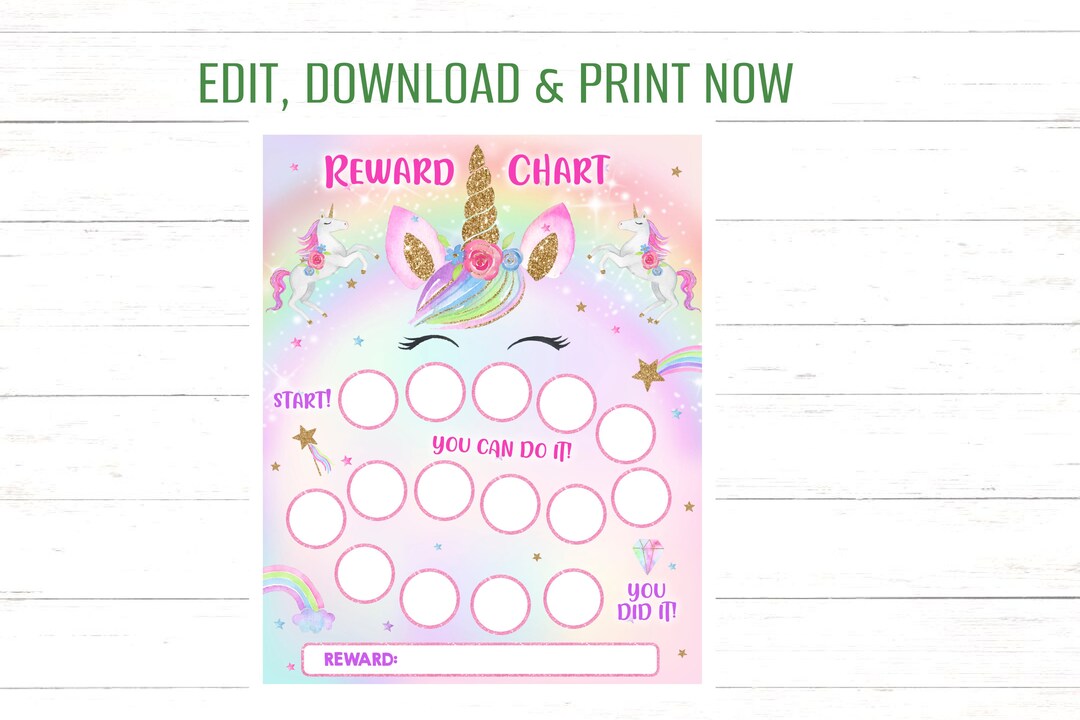 Editable Unicorn Reward Chart Unicorn Sticker Chart Pink Unicorn Chart ...