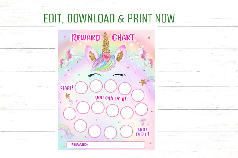Editable Unicorn Reward Chart Unicorn Sticker Chart Pink Unicorn Chart ...