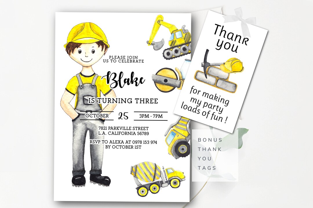 Construction Birthday Invitation Editable Construction Work Site ...