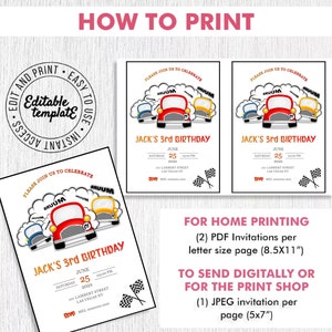 Editable Race Car Birthday Invitation Editable Race Car Invitation Car ...