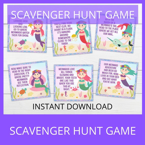 Party Games for Kids, Mermaid Scavenger Hunt Game - Print as is or edit ...