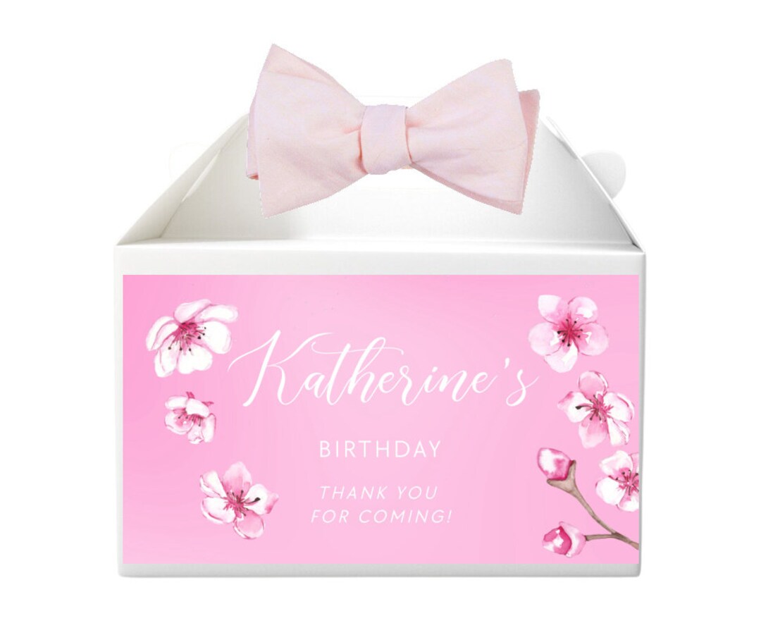 Editable Cherry Blossom Birthday Party Gable Gift Box Labels, Cherry ...