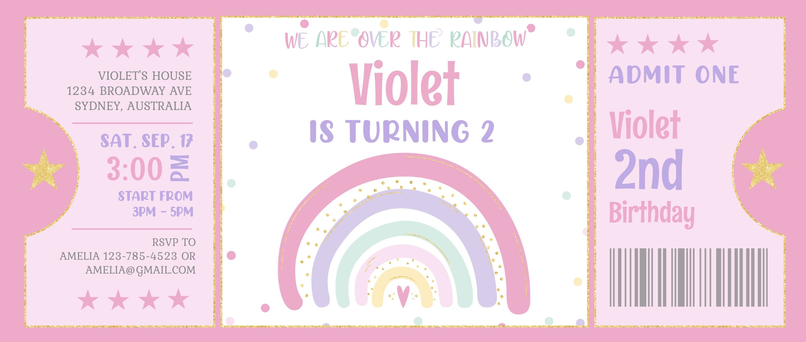 Rainbow Birthday Invitation Ticket Rainbow Birthday | Etsy