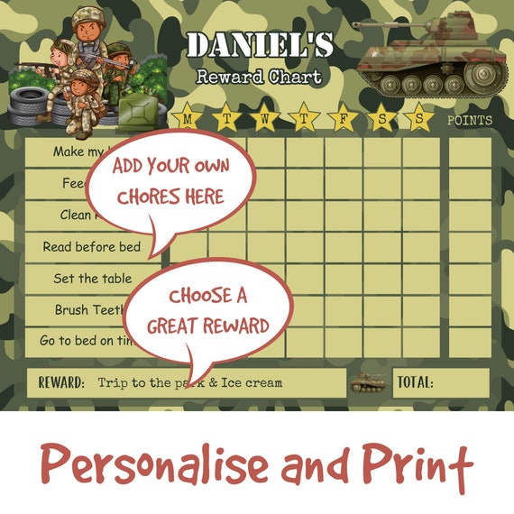 EDITABLE Reward Chart, Boys editable chore chart you personalise and ...