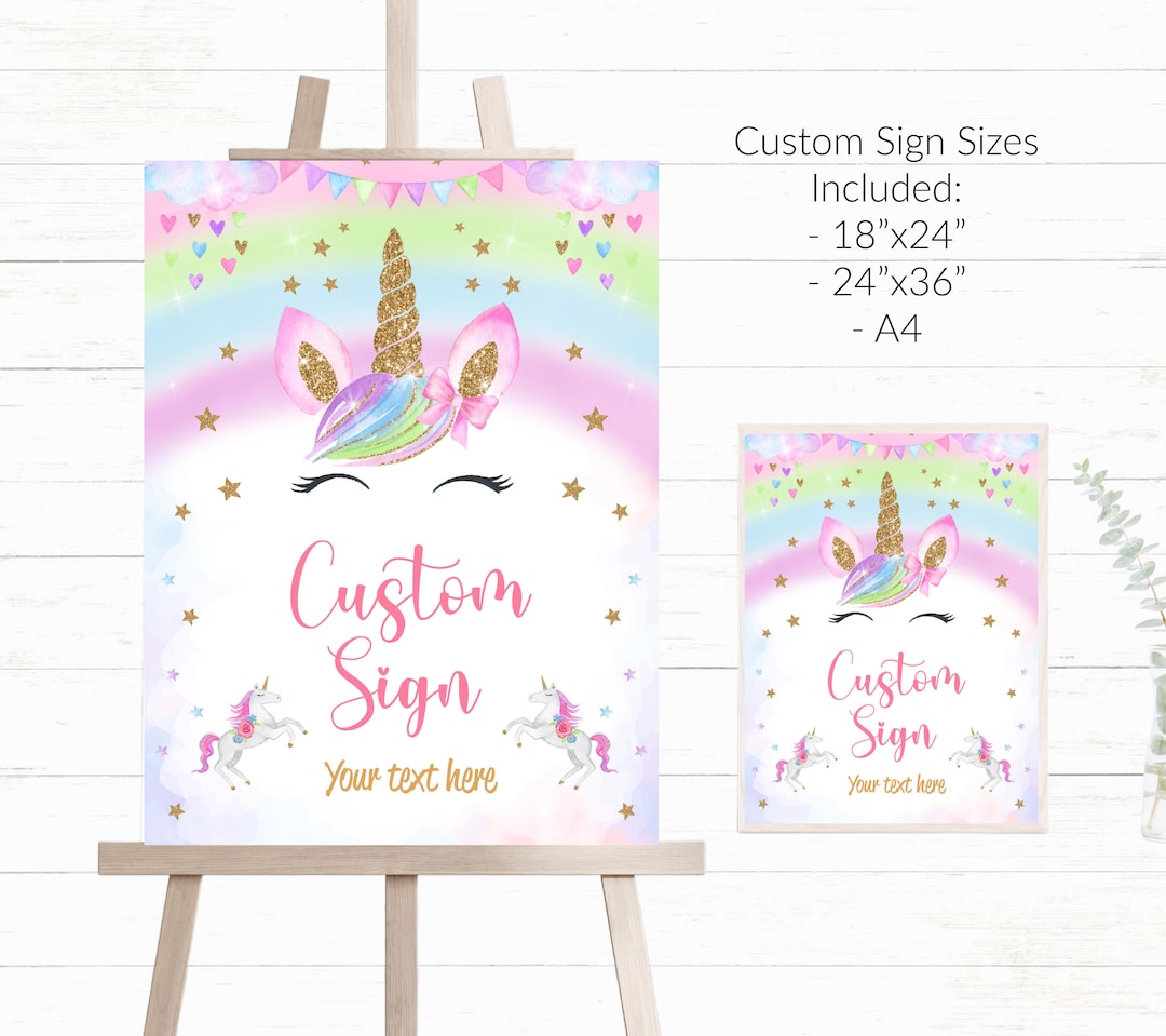 Unicorn Party Signs Rainbow Unicorn Birthday Signs Editable Unicorn ...