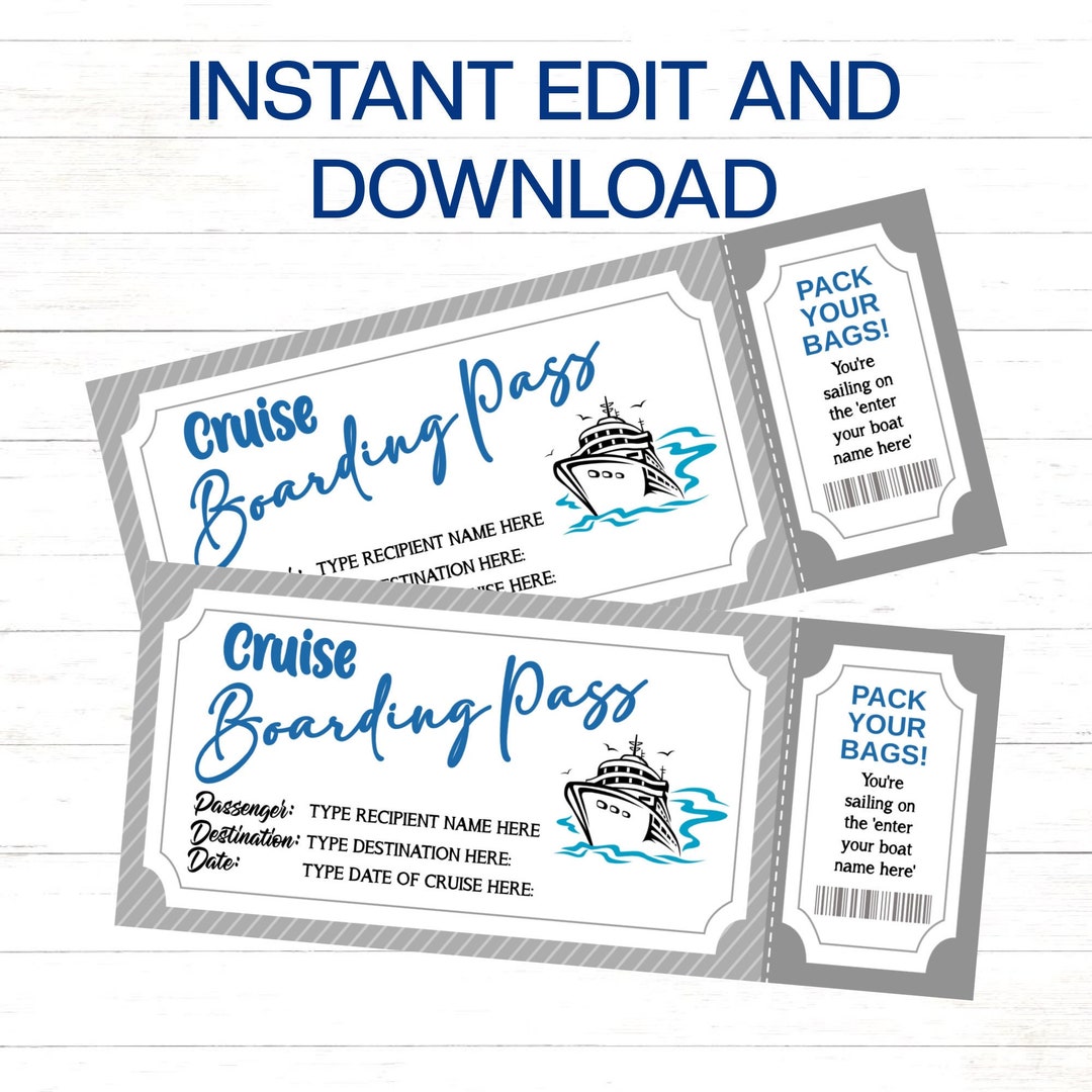 Editable Cruise Boarding Pass Ticket Printable Cruise Ticket Trip Gift ...