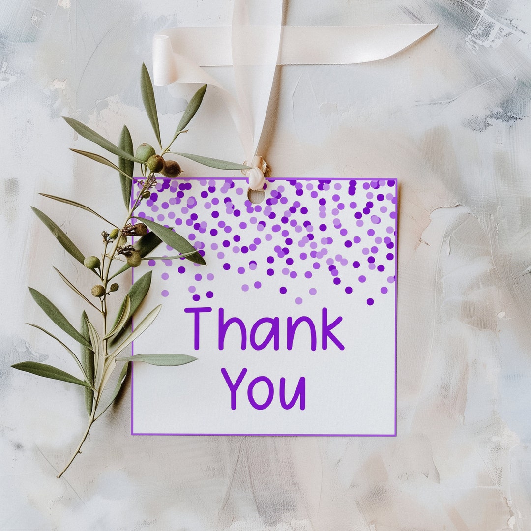 Editable Confetti Purple Gift Tags Purple Party Tags Purple Favor Cards ...