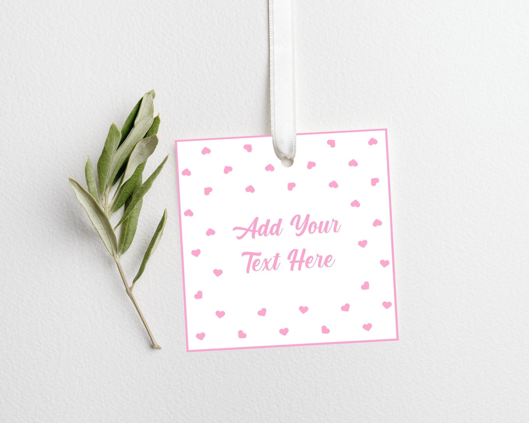 Editable Pink Gift Tags Pink Hearts Confetti Favor Cards Editable Pink ...