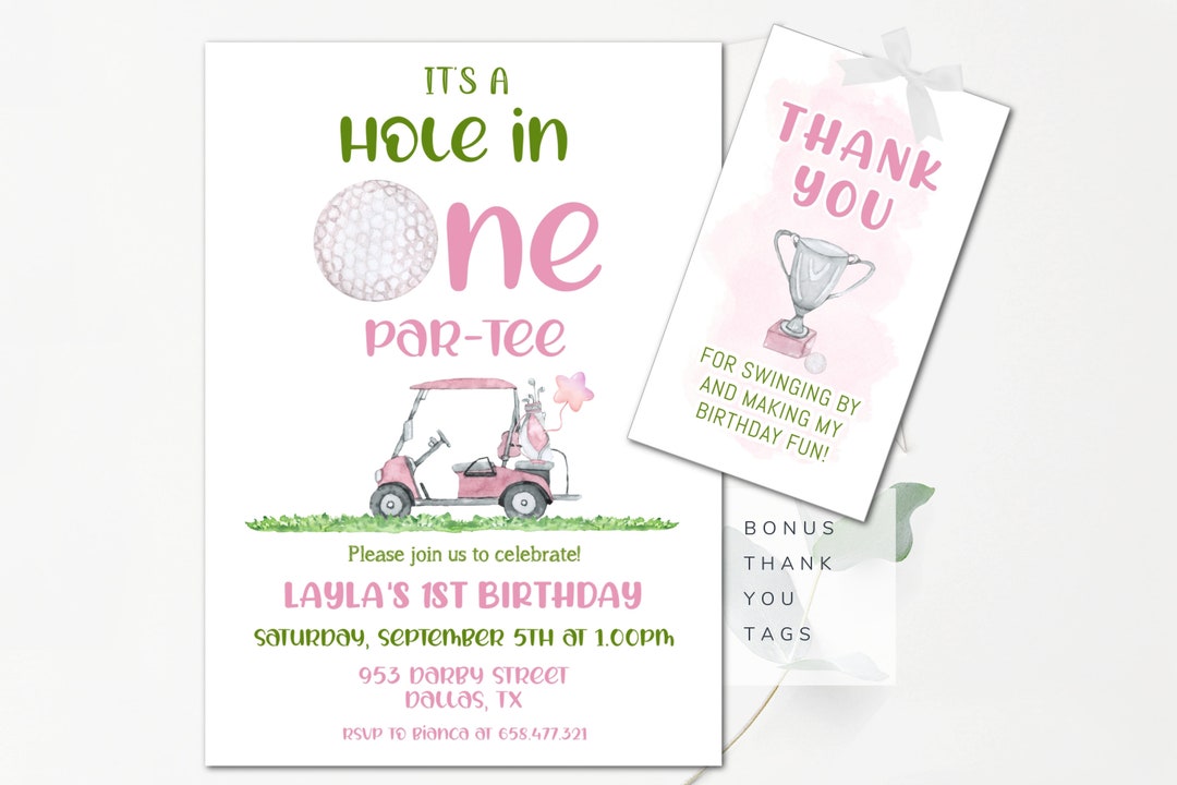 Golf First Birthday Invitation Hole in One Girls Golf Invitation ...