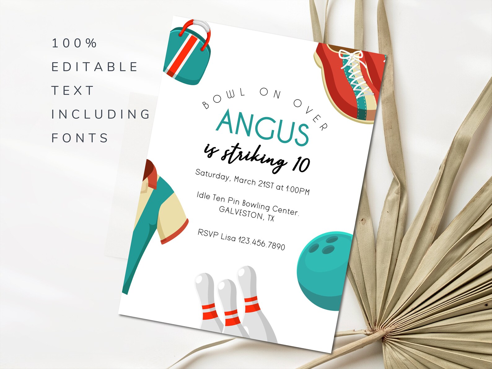 Editable Bowling Birthday Party Invitation Ten Pin Bowling Birthday ...