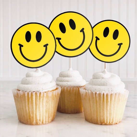 Cupcake toppers for instant printing, Smiley Face cupcake toppers ...