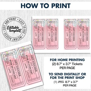 Pink Glitter Gift Ticket Editable Pink Glitter Birthday Gift Voucher ...