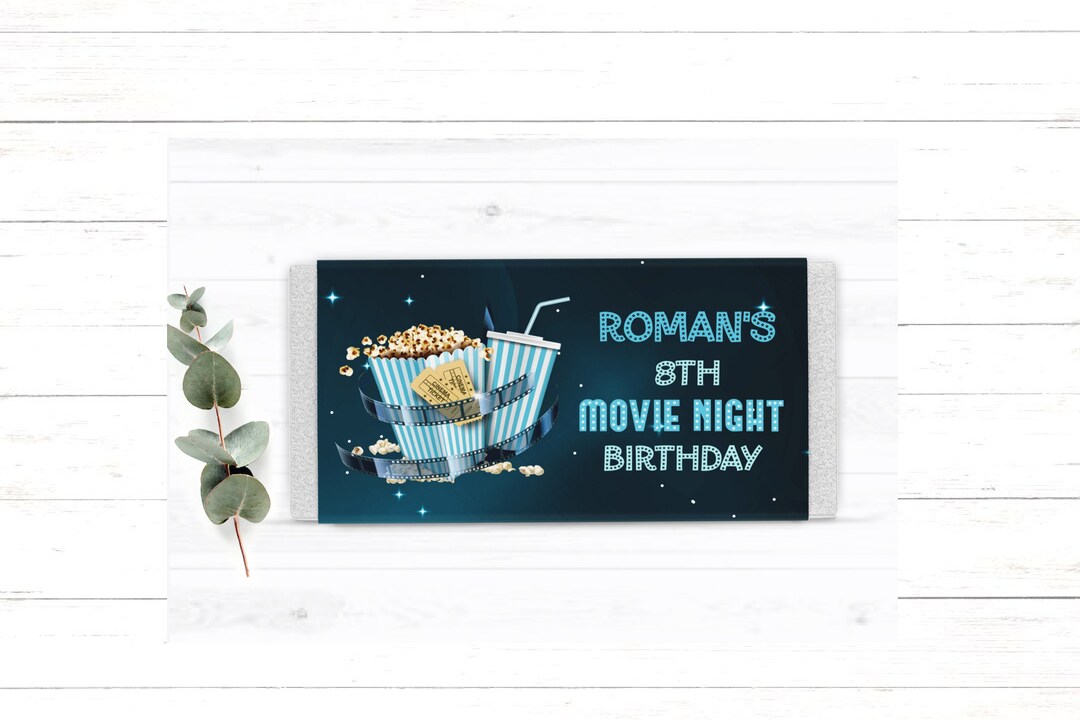 Movie Night Party Chocolate Wrapper Template Editable Movie Birthday ...